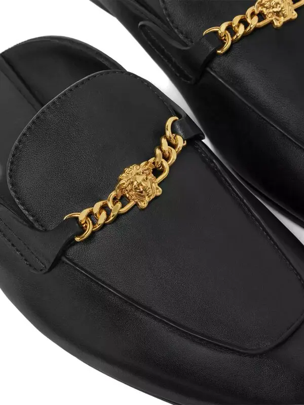 Versace Medusa Chain Leather Loafers - Black