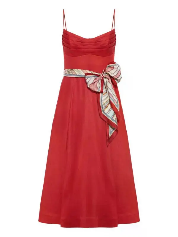 Zimmermann Rebellion Tuck Striped Bow Midi Dress