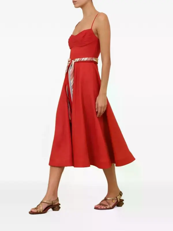 Zimmermann Rebellion Tuck Striped Bow Midi Dress - Red