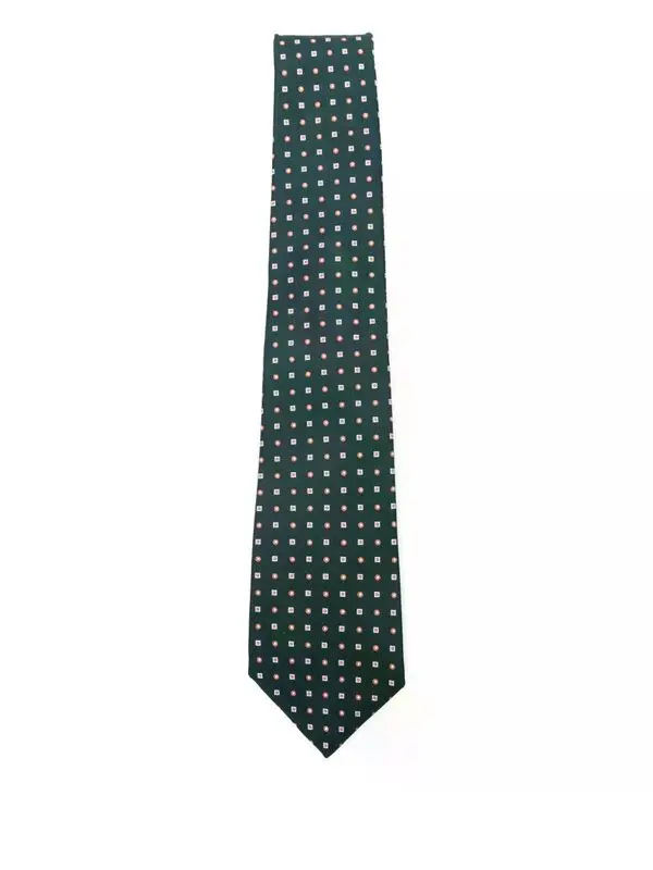 Kiton Geometric-patterned Silk Neck Tie - Green