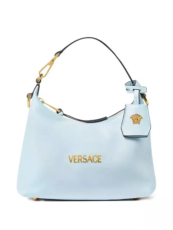 Versace Tag Nappa Leather Shoulder Bag - Blue