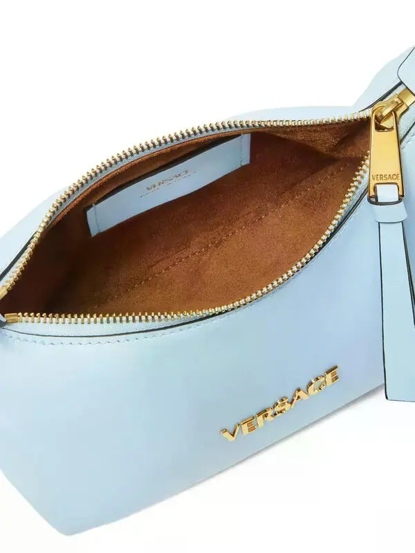 Versace Tag Nappa Leather Shoulder Bag - Blue