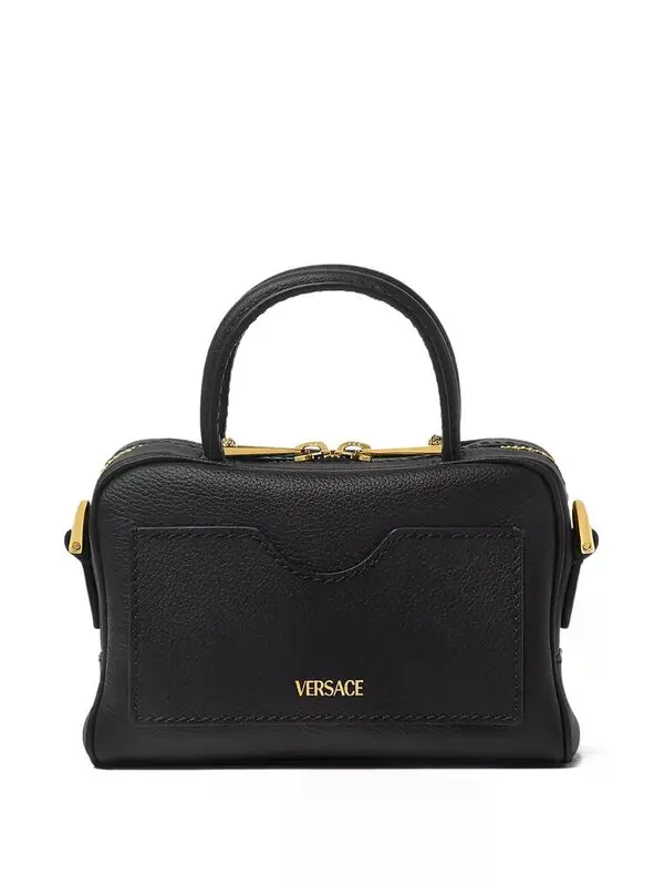Versace La Medusa Leather Mini Tote Bag - Black