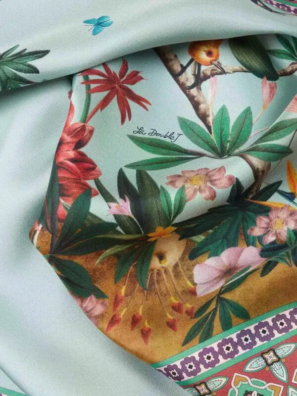 La DoubleJ Zooflora Placée Silk Scarf - Blue