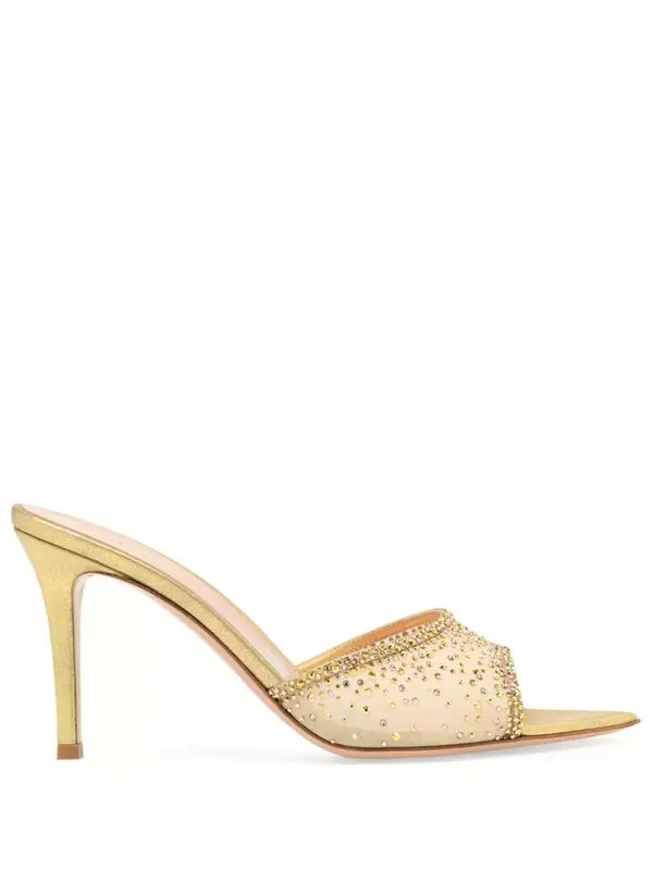 GIANVITO ROSSI Rania 85mm Crystal-embellished Mules - Neutrals