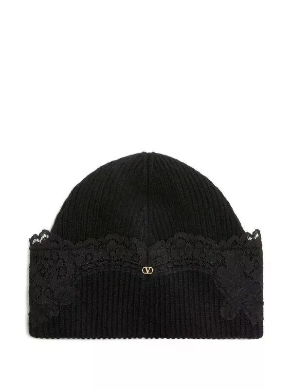 Valentino Garavani Vlogo Signature Lace Beanie - Black