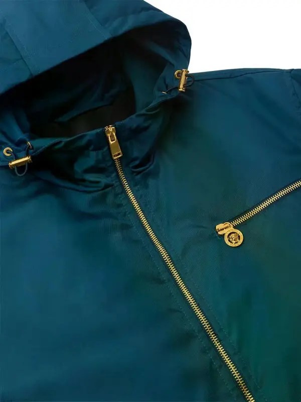 Versace Nylon Padded Hooded Zip Jacket With Medusa Biggie Zip Puller - Blue