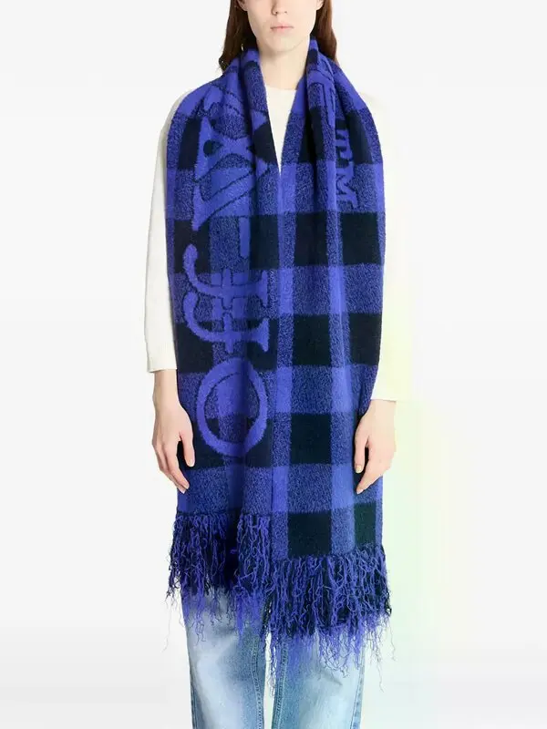 Off-White Check-pattern Fringed Scarf - Blue