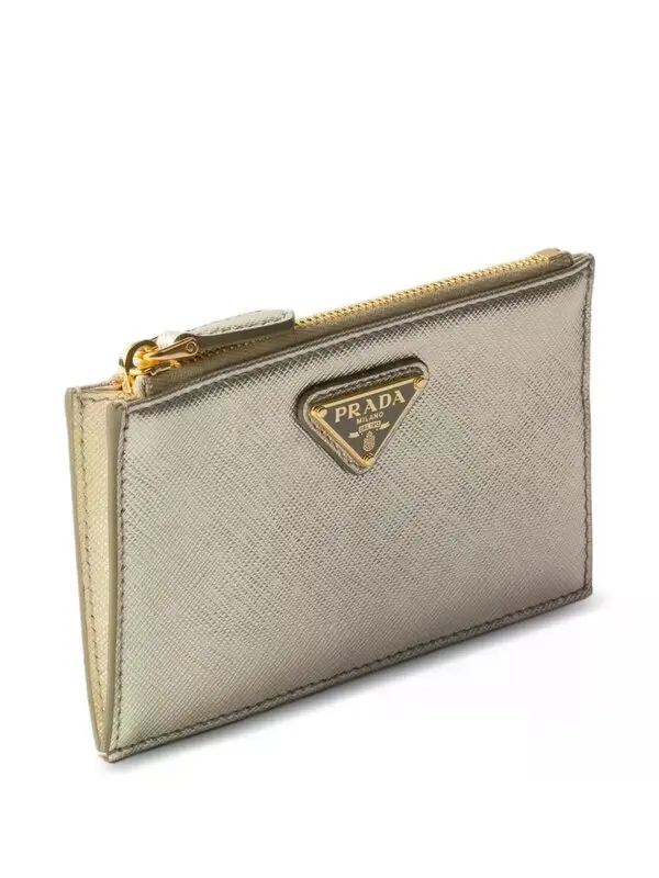 Prada Logo Zip Wallet - Silver