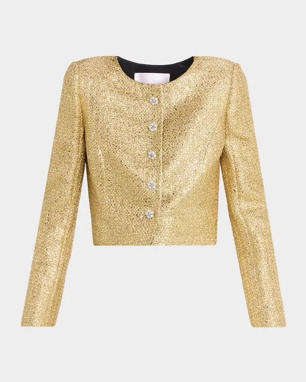 Carolina Herrera Collarless Metallic Tweed Jacket
