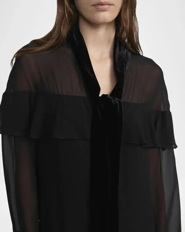 FRAME Silk Mini Dress With Velvet Tie