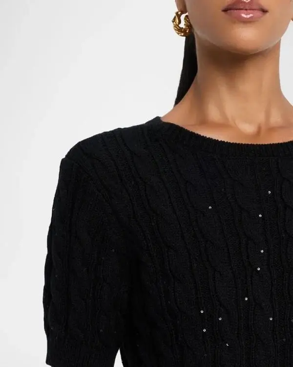 FRAME Sequin Embellished Cable Knit Sweater