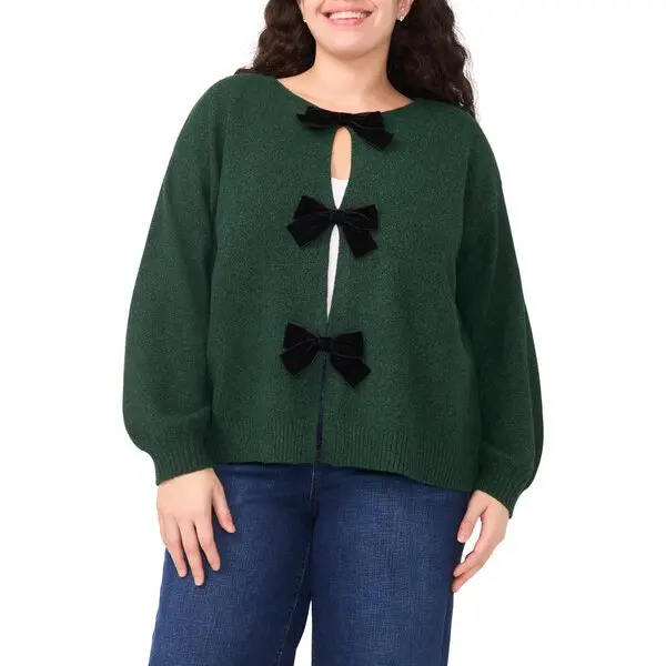 CECE DUPRAZ Velvet Bow Closure Cardigan - Brunswick