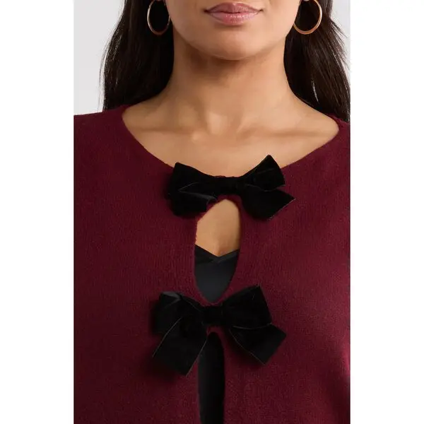 CECE DUPRAZ Velvet Bow Closure Cardigan - Cabernet