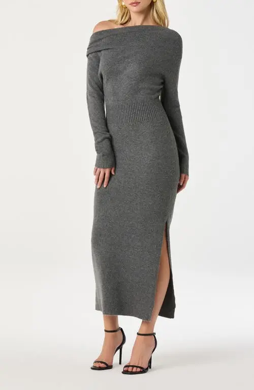 Astr The Label One-shoulder Long Sleeve Sweater Dress - Charcoal