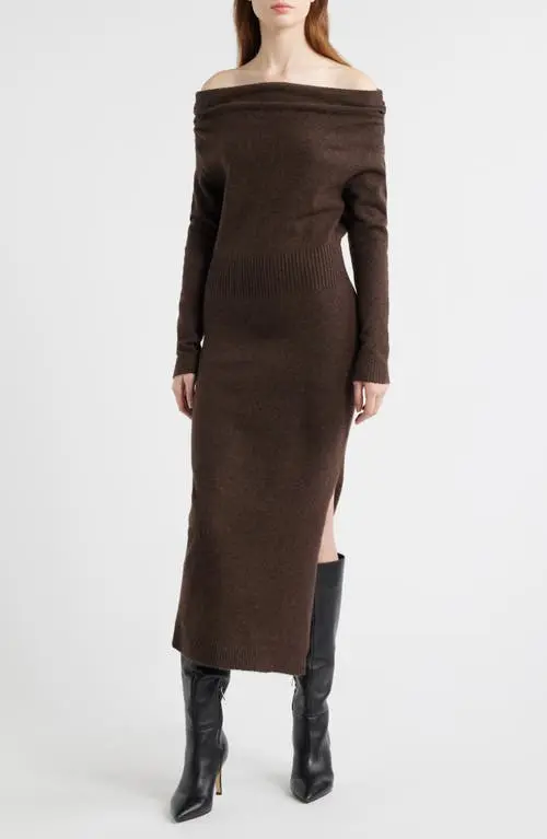 Astr The Label One-shoulder Long Sleeve Sweater Dress - Espresso