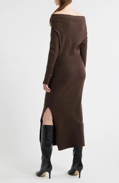 Astr The Label One-shoulder Long Sleeve Sweater Dress - Espresso