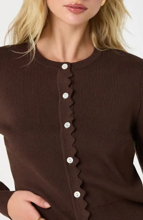 Astr The Label Scalloped Placket Crop Cardigan - Brown