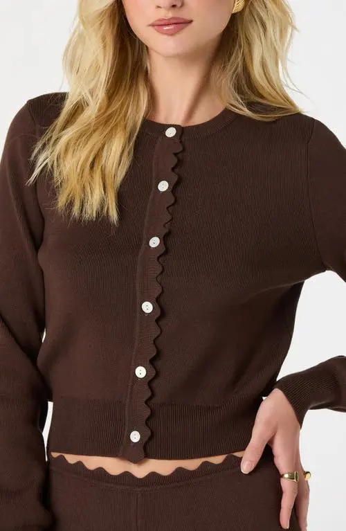 Astr The Label Scalloped Placket Crop Cardigan - Brown