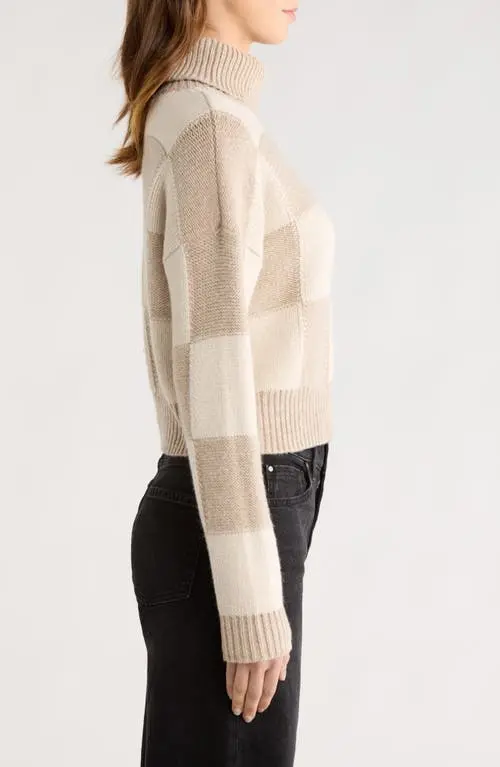 Splendid Thea Check Crop Turtleneck Sweater - Pale Oak White/brown