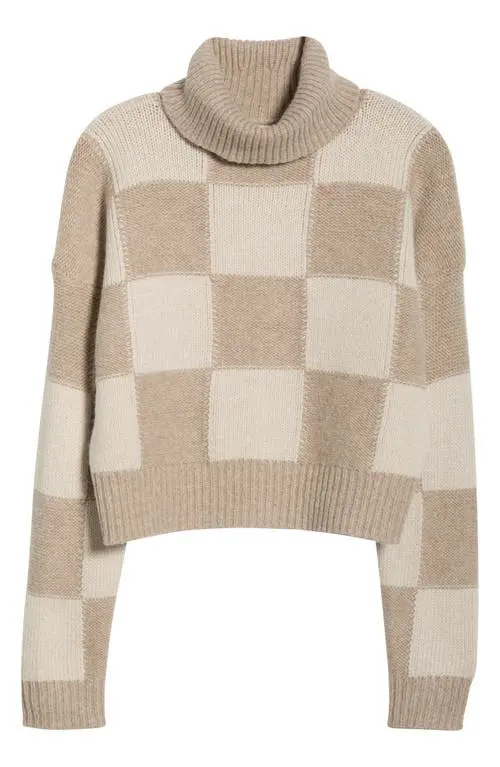 Splendid Thea Check Crop Turtleneck Sweater - Pale Oak White/brown