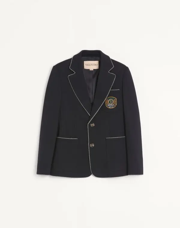 Valentino Garavani Single-breasted Wool Jacket With Embroidered Patch - Black