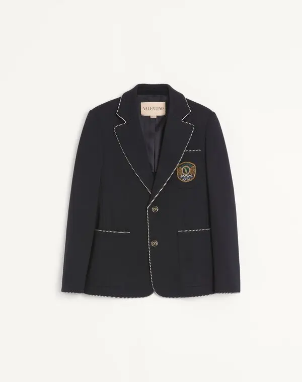Valentino Garavani Single-breasted Wool Jacket With Embroidered Patch