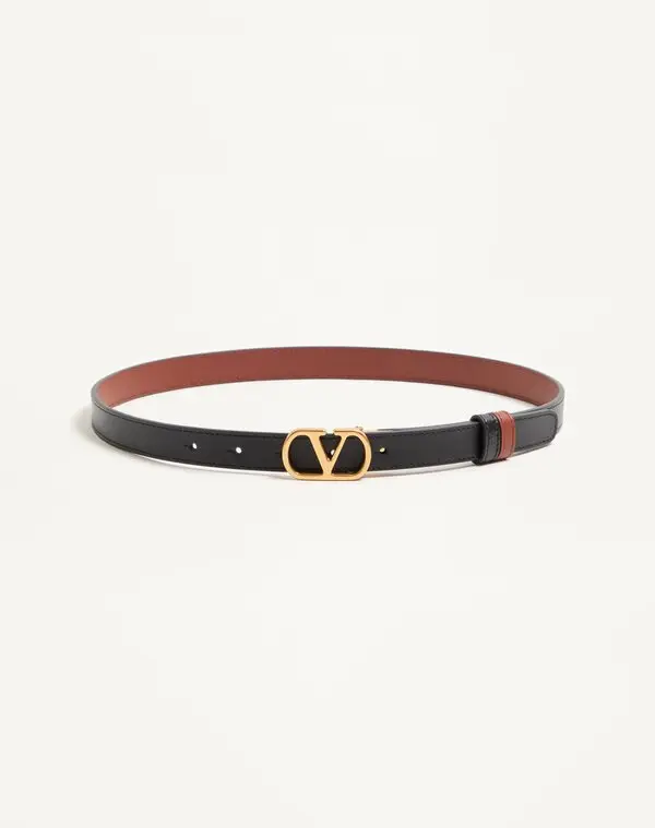 Valentino Garavani Vlogo Signature Reversible Shiny Calfskin Belt - Black/deep Caramel