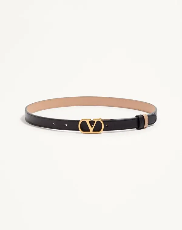 Valentino Garavani Vlogo Signature Reversible Shiny Calfskin Belt - Black/pink