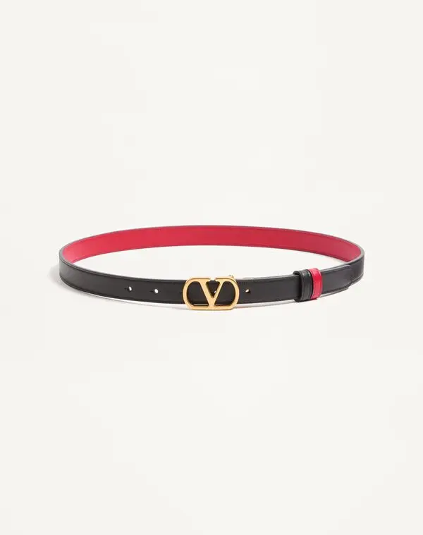 Valentino Garavani Vlogo Signature Reversible Shiny Calfskin Belt - Black/pure Red
