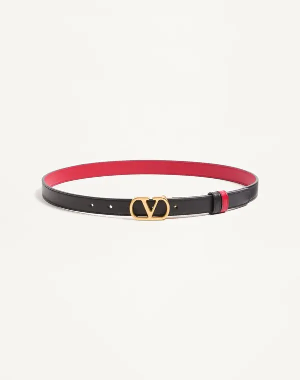 Valentino Garavani Vlogo Signature Reversible Shiny Calfskin Belt - Black/pure Red