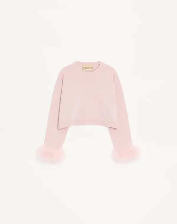Valentino Garavani Cashmere Jumper With Feather Trim - Pink