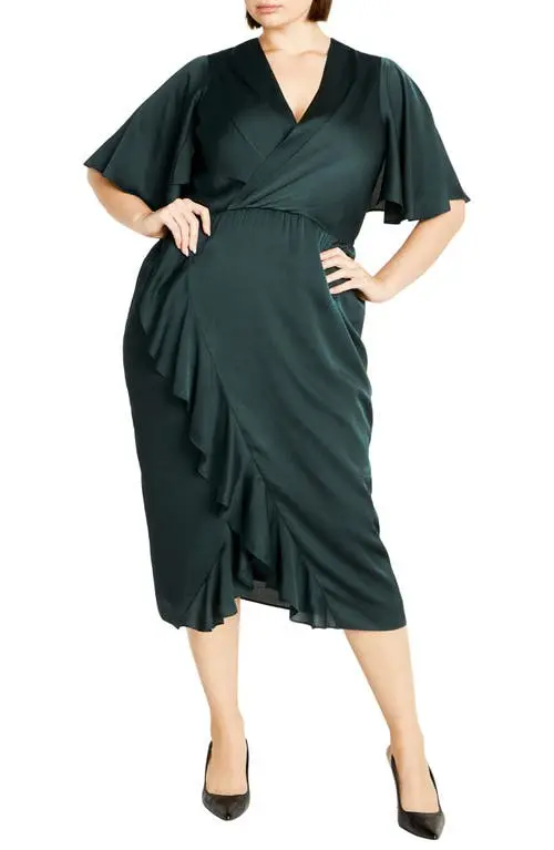 City Chic Sateen Faux Wrap Midi Dress