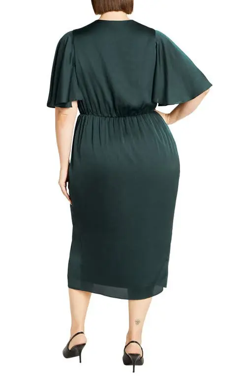 City Chic Sateen Faux Wrap Midi Dress