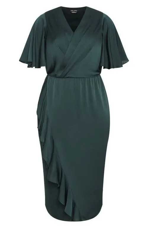 City Chic Sateen Faux Wrap Midi Dress