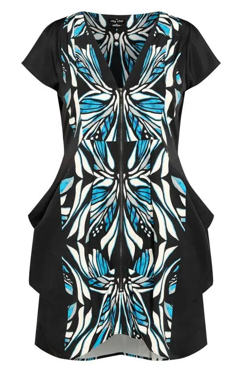 City Chic Nadia Print Tunic - Black/blue Print