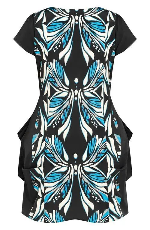 City Chic Nadia Print Tunic - Black/blue Print