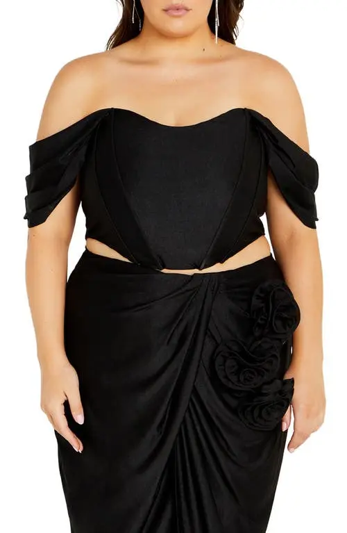 City Chic Amaryllis Off-the-shoulder Corset Crop Top - Black