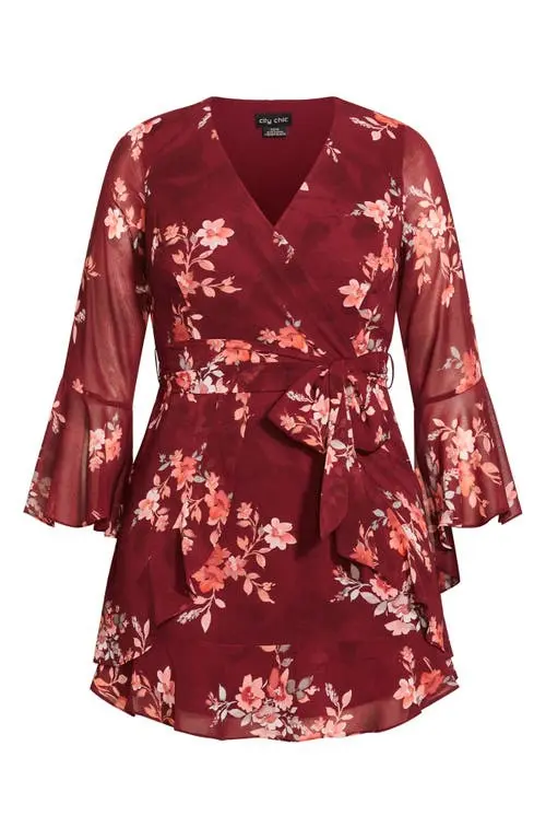 City Chic Danna Print Long Sleeve Faux Wrap Dress