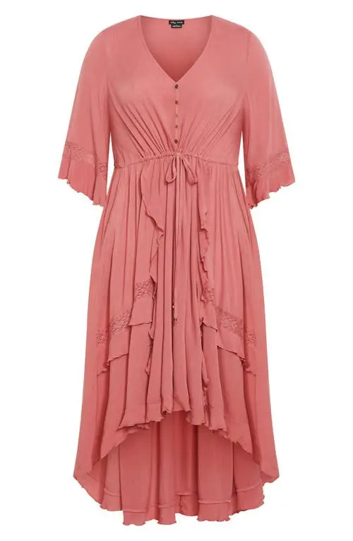 City Chic Rosie Lace Trim High-low Maxi Dress - Pink
