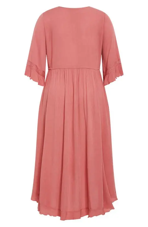 City Chic Rosie Lace Trim High-low Maxi Dress - Pink