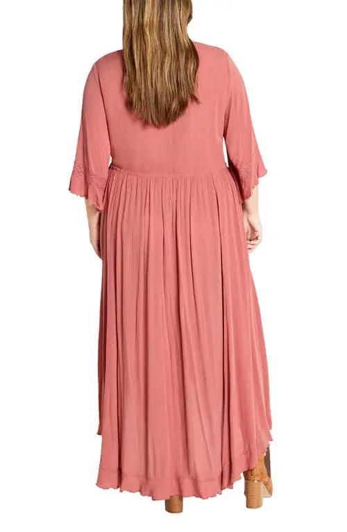 City Chic Rosie Lace Trim High-low Maxi Dress - Pink