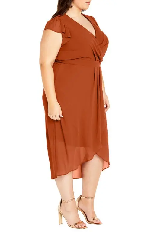 City Chic Pleated Flutter-sleeve Midi Dress