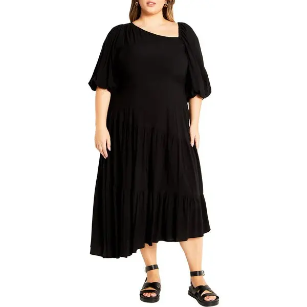 City Chic Asymmetric Ruffle Hem Maxi Dress