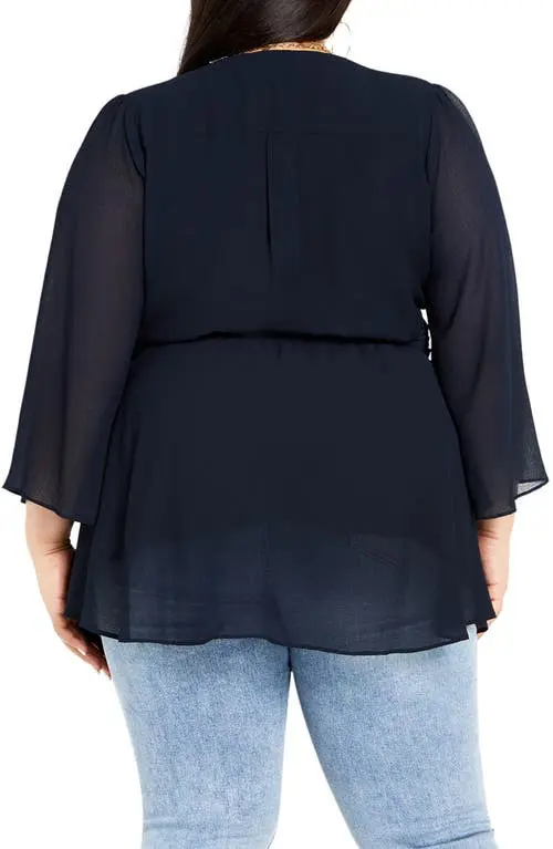 City Chic Ainsley Tie Waist Top - Navy