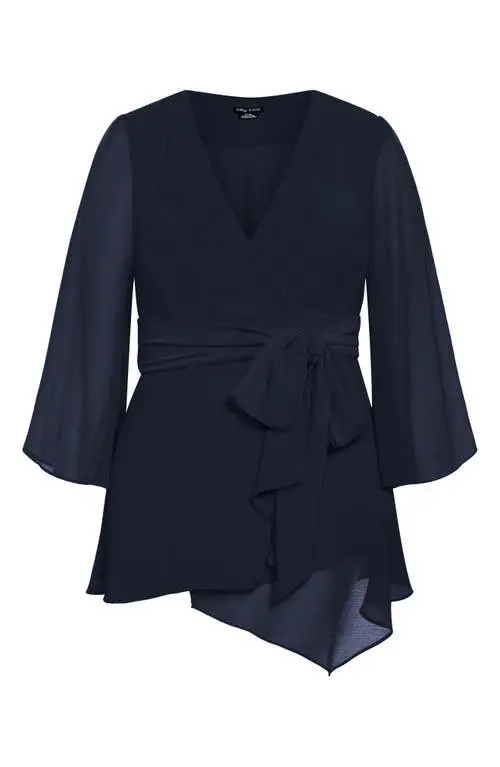 City Chic Ainsley Tie Waist Top - Navy