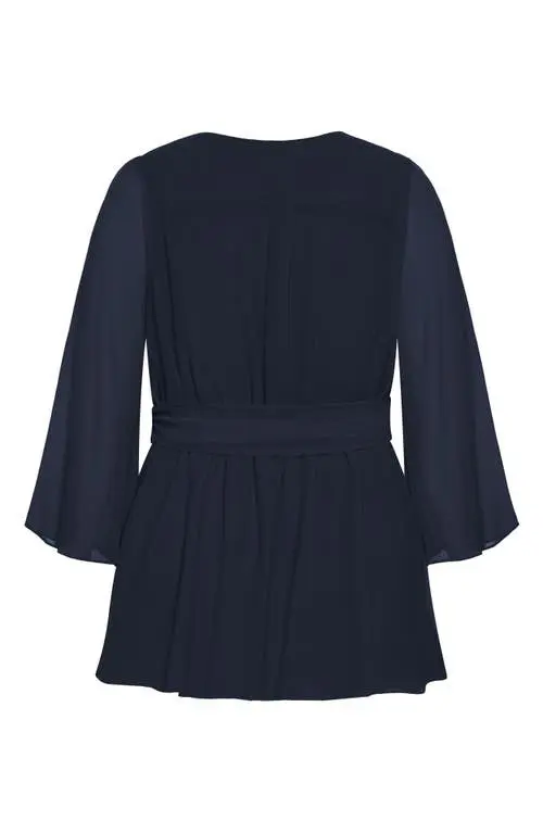 City Chic Ainsley Tie Waist Top - Navy