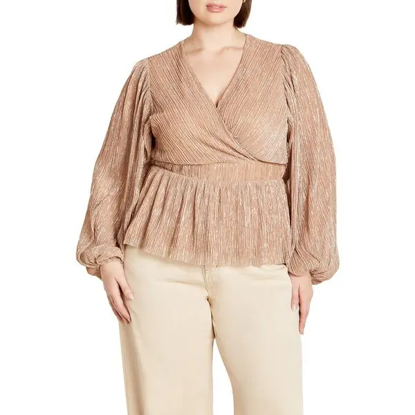 City Chic Metallic Plissé Top