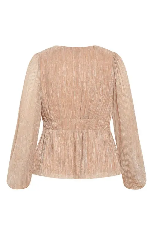 City Chic Metallic Plissé Top