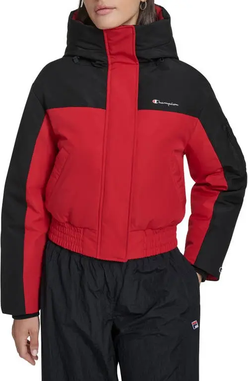 Champion Cropped Ski Bomber Jacket - Black/red
